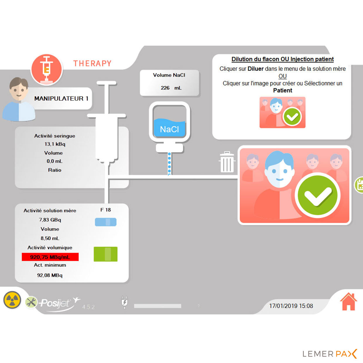 Posijet® injection unit for high energy radiopharmaceuticals